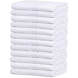 GOLD TEXTILES 12 Pack White Economy Cotton Blend 15x25 Inches Basic Hand Towels- Gym Towels (1 Dozen)