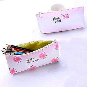 Fabric Pencil Pouch For Girls Pencil Bags With Zipper For Cute School Large Pencil Case ，For Women Teens Girls Adults Student Big Capacity Grid Pencil Case For Teen Girls (A-Peach pencil case)