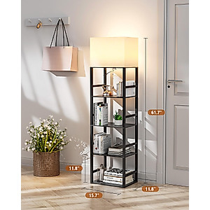 Evermagin 15.7" W Floor Lamp with Shelves, Standing Shelf Lamps for Living Room, 4 Tier Corner Display Book Shelf with Light for Bedroom and Home Decor, Black