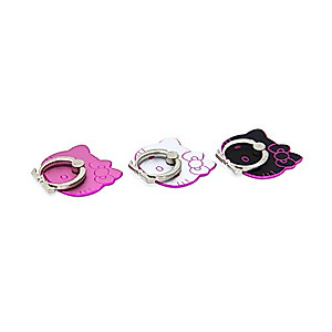 CellDesigns Kitty Cell Phone Ring Grip Stand Holder Car Mounts (Black, Pink, Silver/ Pink Rim)