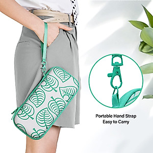 JINGDU Carrying Case Compatible with Nintendo Switch Lite, Hard Portable Protective Case, Storage Bag Accessories Include Screen Protector & Thumb Grips & Wrist Strap, Animal Crossing Leaf