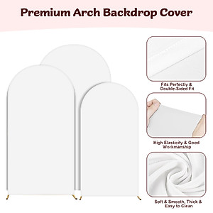 Dovnis Set of 3 Wedding Arch Cover, 7.2ft, 6.6ft, 6ft White Spandex Arch Covers Stretchy Backdrop, Round Top Chiara Backdrop Cover for Wedding Birthday Party Baby Shower Banquet Decoration[White]