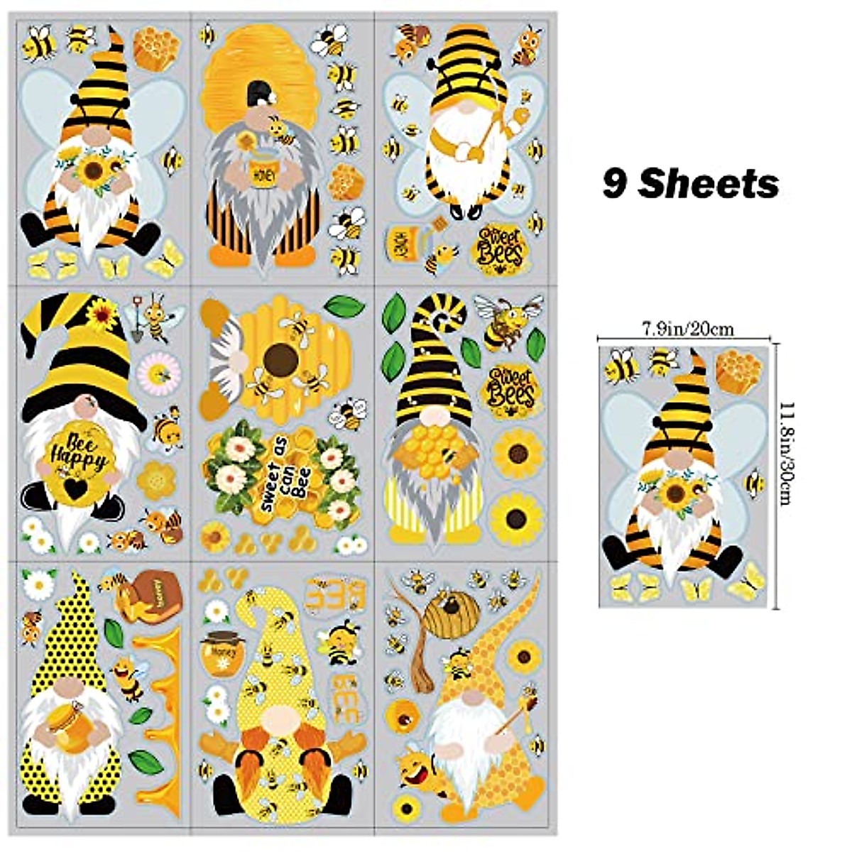 DmHirmg Bee Window Clings Honey Bee Window Decals Spring Summer Bee Window Stickers Flower Honeypot Bees Static Clings Removable Honeycomb Bee Window Decor for Home Party Supply 9 Sheets