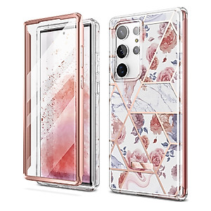 SURITCH for Samsung Galaxy S23 Ultra Case, [Built-in Screen Protector] [Dual-Layer Protection ] Full Protection Shockproof Rugged Bumper Phone Cover for Samsung S23 Ultra 6.8 Inch - Rose Marble