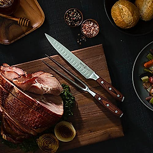 Messermeister Avanta Pakkawood Kullenschliff Carving Knife and Fork Set, 2 Piece