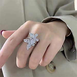 Delicate Butterfly Wrap Finger Band Sparkling Rhinestone Crystal CZ Couples Butterfly Open Statement Rings Engagement Promise Ring Wedding Band Fashion Jewelry Gifts for Women Girls