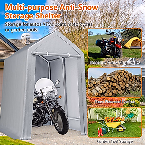 EuKer Ash 12'x12' Heavy Duty Outdoor Storage Shed - Roll-Up Zipper Door, Waterproof Design, Portable Structure, Versatile Use for Motorcycles, Bikes, and Garden Tools, Grey.