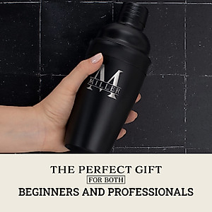 Gifts for Men, Personalized Cocktail Shaker Set - 9 Design Option w/Custom Name, 24 Oz Black Stainless Metal Martini Shaker, Ice Strainer, Jigger, Mixing Spoon - Margarita Shaker, Bartender Kit #5