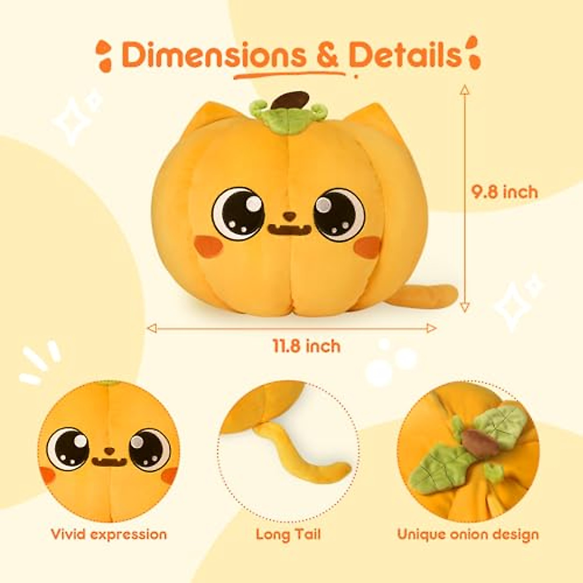 Officygnet Cute Plush Pillow, Soft Stuffed Animal Plush Toys, Kawaii Pumpkin Cat Plushies Pillow Dolls for Kids Adult, Ideal Christmas Birthday Gift for Girls Boys Girlfriend