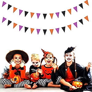 Black Orange Purple Halloween Party-Decorations Banner,2 Pack Graduation 2024 Birthday Baby Shower Streamers Garland Decor Glitter Paper Triangle Pennant Flags Bunting Lasting Surprise