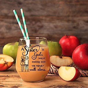HAYOOU Sister Gifts from Sister -15oz Wine Glass, Mother's Day, Christmas Birthday Gifts for Sister -A Sister's God Way of Making Sure We Never Walk Alone