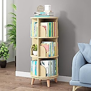 Gdrasuya10 Upgraded 3 Tier Rotating Bookshelf with Legs, Stackable Bookshelf Standing Bookcase Book Organizer Storage Shlef Wooden Bookshelves Easy Assemble for Bedroom Study Room