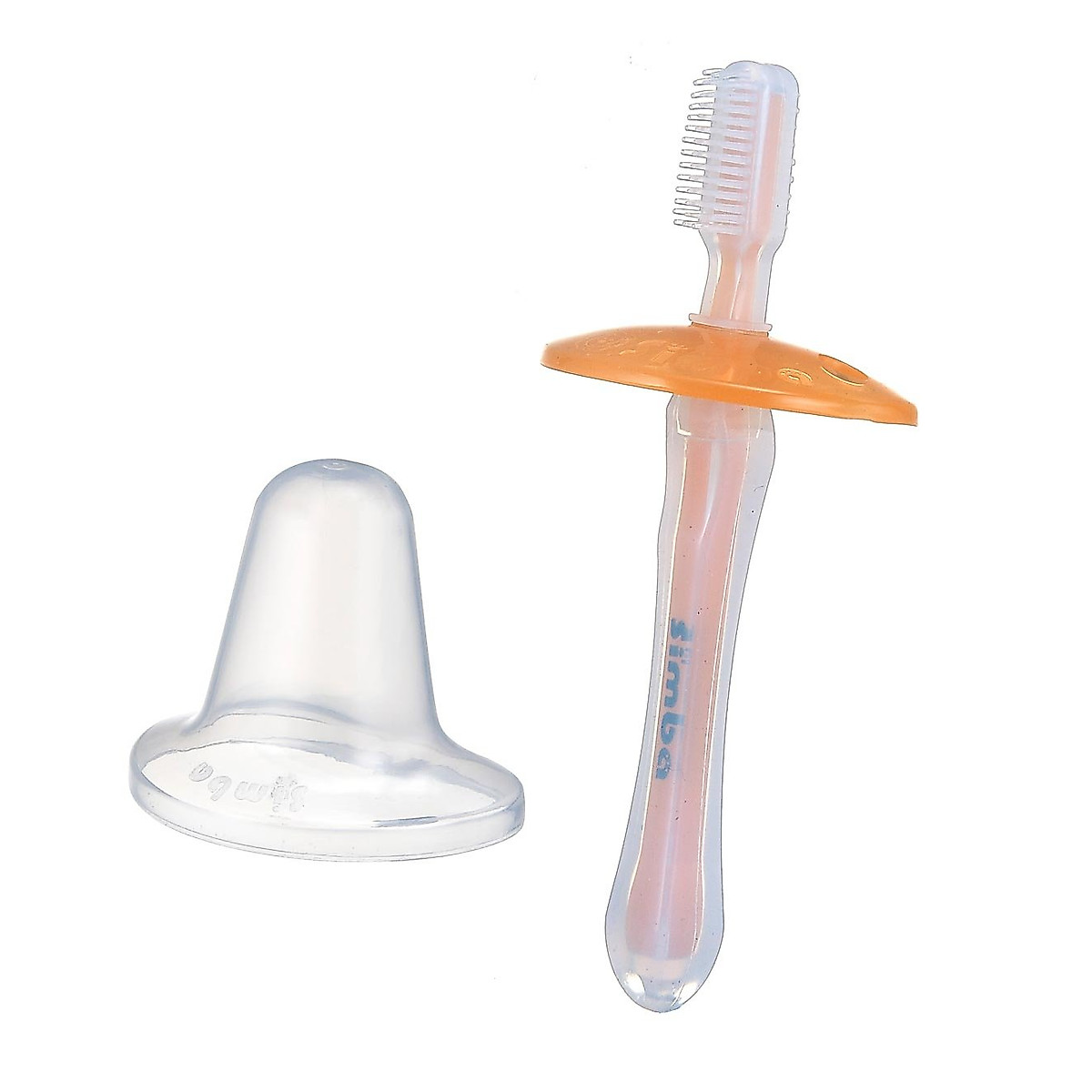 Simba Soft Bristle Silicone Baby Toothbrush with Milk Residue/Fur Scrubber (Orange)