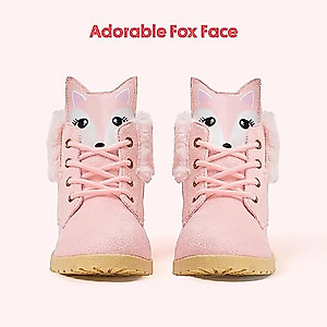 FabKids Girls Deer Cute Ankle Boots Fuzzy Non-Slip Chelsea Short Boots for Little Kid Pink Size 11