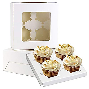 Pralb 20Pack White Cupcake Boxes with Inserts 6 Holders,White Standard Bakery Boxes with Pvc Window,Cupcake Containers Bakery Cake Box,Auto-Popup Cupcake Containers Carriers Bakery Cake Box(9x6x3inch)