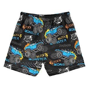 JHKKU Boys Swim Trunks Monster Truck Bathing Suits Swim Board Shorts Swimsuit with Mesh Lining 6 Years