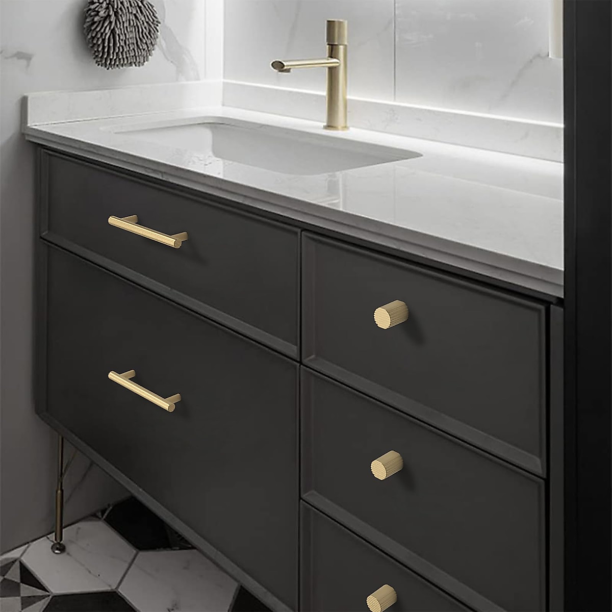 KNOKLOCK 10 Pack 3.75 Inch(96mm) Kitchen Cabinet Handles Brushed Brass Cabinet Pulls Gold Kitchen Cabinet Hardware Drawer Pulls for Dresser Cupboard Wardrobe