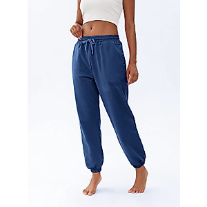 FLYEARTH Sweatpants for Women Cinch Bottom Lounge Comfy Athletic Joggers Running Trousers Drawstring Pants with Pockets Navy Blue