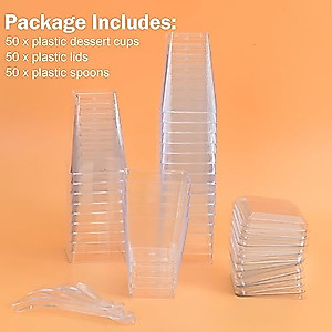 Monrocco 50 Pack 5 oz Plastic Dessert Cups with Lids and Spoons, Mini Parfait Cups with Lids Pudding Cups for Party, Clear Mini Dessert Cups with Spoons Yogurt Dessert Shooter Cups for Pudding