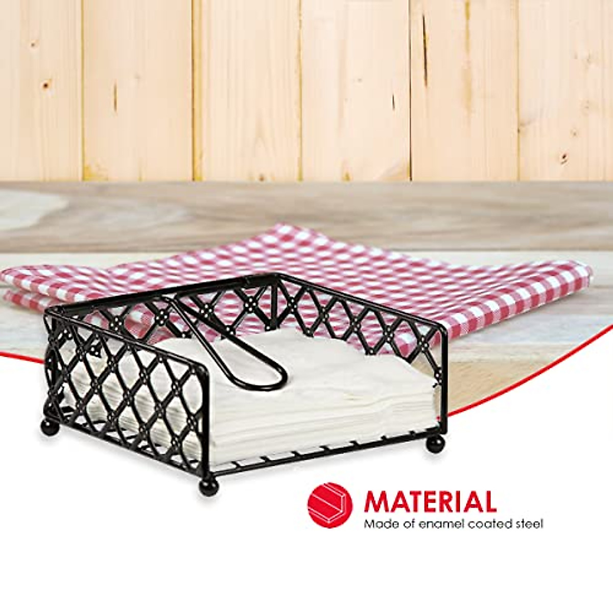 Lattice Collection Flat Napkin Holder (Black), By Home Basics, With Weighted Pivoting Arm | Large Napkin Holder/Napkin Holders For Kitchen