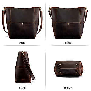 S-ZONE Women Genuine Leather Bucket Bag Hobo Shoulder Handbag Crossbody Purses Vintage Tote Pocketbooks