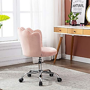 Henf Home Office Chair, Modern Velvet Upholstered Swivel Desk Chair Metal Base, Leisure Office Chair Adjustable Cute Vanity Chair for Home Living Room Bedroom, Pink