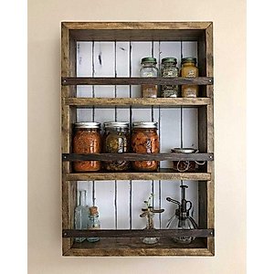 Mansfield Cabinet No. 103 - Solid Wood Spice Rack Cabinet Aged Barrel/Tuscan Red