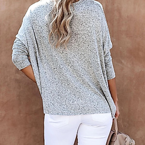 Satoys Womens Tops Fall Casual Loose Fit Long Sleeve Pullover Tops V Neck Shopping Blouse Solid Color Sweatshirts All-Match Style Soft Lightweight Summer Shirts White M 2022 New