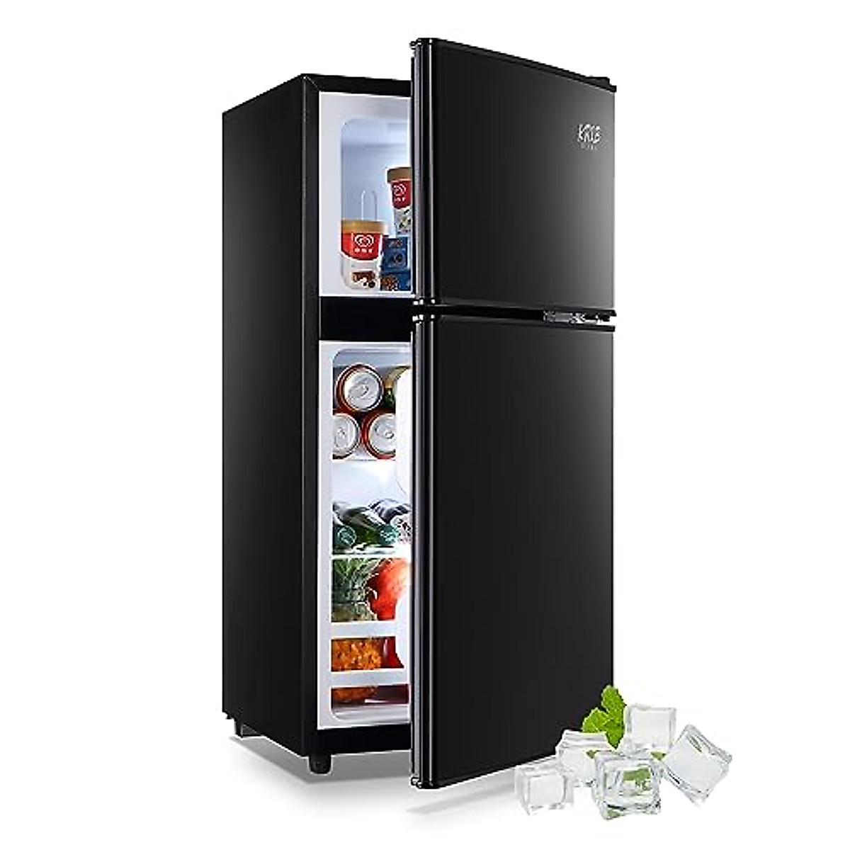 KRIB BLING Refrigerator with Freezer 3.5 Cu.Ft with 7 Level Adjustable Thermostat Control 2 Door Energy Saving Top-Freezer Compact Refrigerator Black