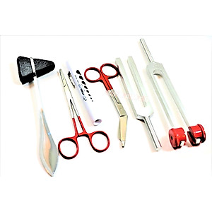 6 Pcs Reflex Percussion Taylor Hammer Penlight Tuning Fork C 256 C 512 Bandage Scissors 5.5 Inches Hemostat Forceps 5.5 Inches Cynamed