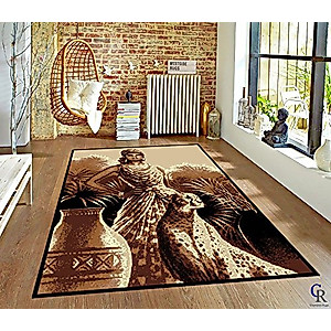 Lady and Leopard African Theme Area Rug (5’ 3” X 7’ 5”)