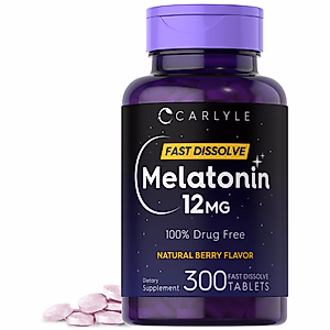 Carlyle Melatonin 12 mg Fast Dissolve 300 Tablets | Drug Free | Natural Berry Flavor | Vegetarian, Non-GMO, Gluten Free