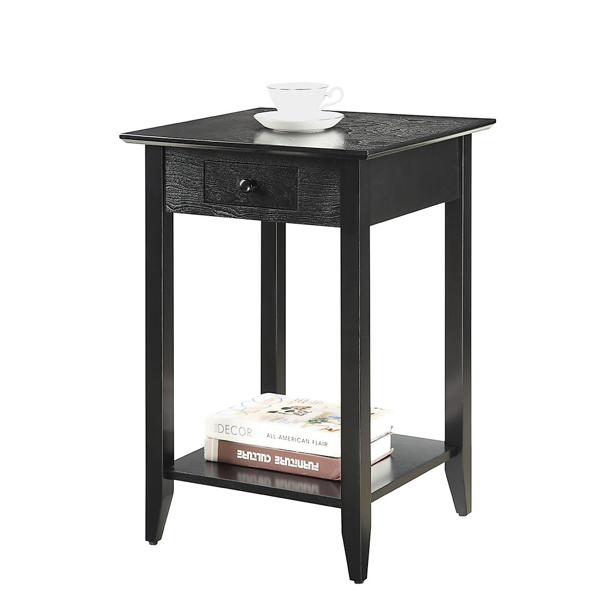 Convenience Concepts American Heritage End Table with Drawer and Shelf, Black