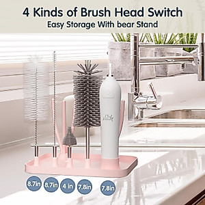 Electric Bottle Brush Set - 7-in-1 Baby Bottle Cleaner Kit with Silicone, Silicone Bottle Brush with 2 Brush Heads, Cleaning Brush for Baby Bottle, Nipples, Water Bottle, Glassware, Rechargeable