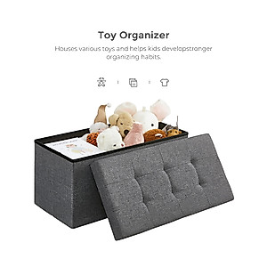SONGMICS 30 Inches Folding Storage Ottoman Bench, Storage Chest, Foot Rest Stool, Dark Gray ULSF47K