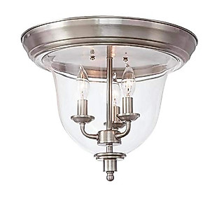 15 in. 3-Light Brushed Nickel Flush Mount with Clear Glass Shade