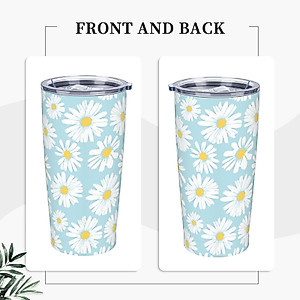 CHASOEA Daisy Flowers Tumbler 20oz Floral Stainless Steel Insulated Tumblers with Lid and Straw Light Blue Travel Coffee Mug Tea Wine Cups Water Bottle Sport Gifts for Women