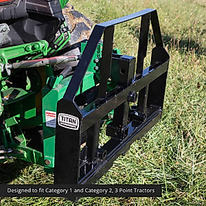 Titan Attachments Pallet Fork Frame Attachment, Fits Cat I & II Tractors, Rated 4,000 LB, Rack, Receiver Hitch, Spear Sleeves