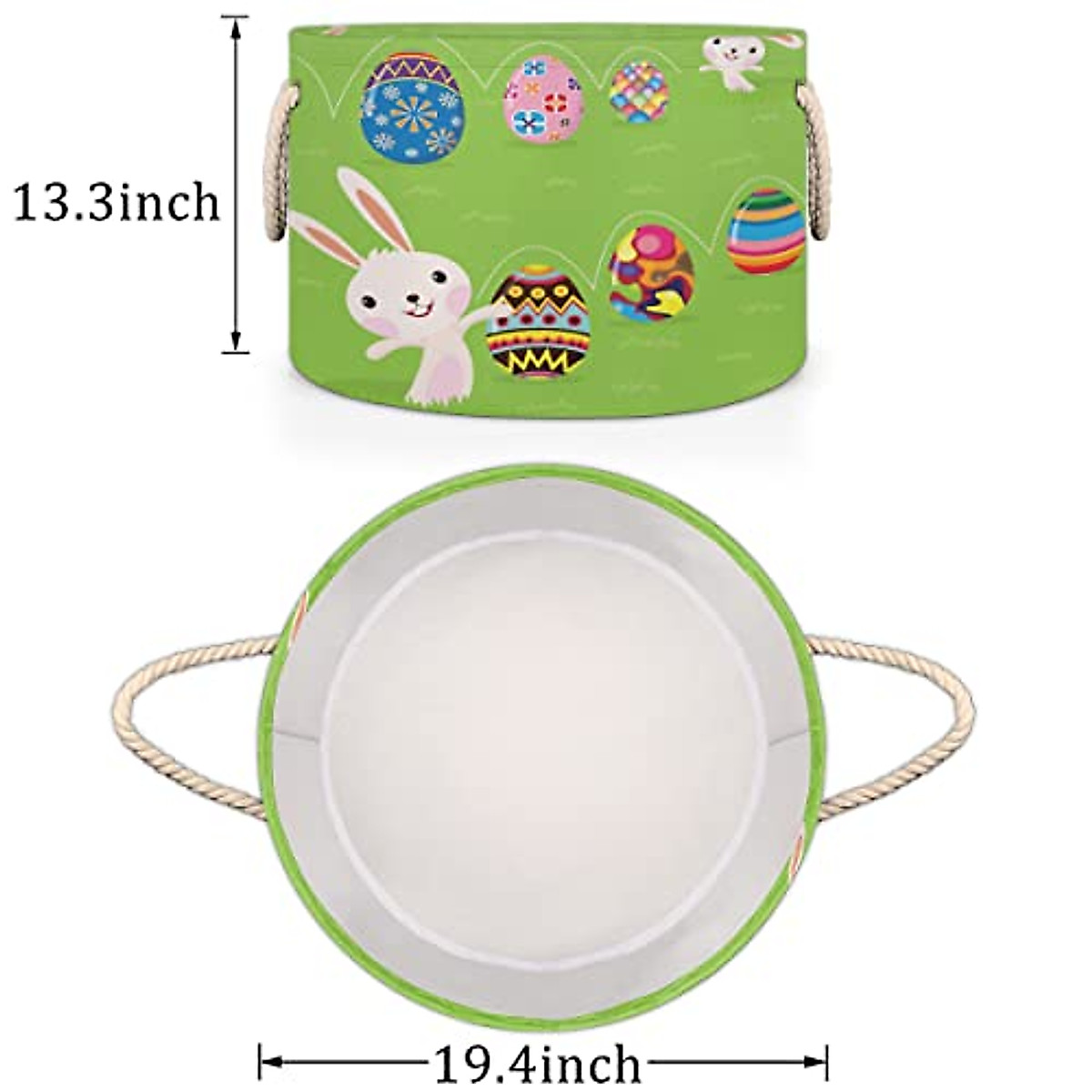 Happy Easter Funny Rabbits (12) Large Round Baskets for Storage Laundry Baskets with Handles Blanket Storage Basket for Bathroom Shelves Bins for Organizing Nursery Hamper Girl Boy