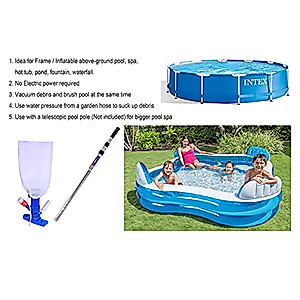 PoolSupplyTown Pool Spa Jet Vacuum Cleaner w/ Brush, Ideal for Frame Above Ground/Inflatable Pools, Spa, Hot Tub, Pond, Fountain Vacuuming, No Electric Power Needed, Use Water Pressure From Garden Hose to Vacuum (Use with A Telescopic Pool Pole, Not Inclu