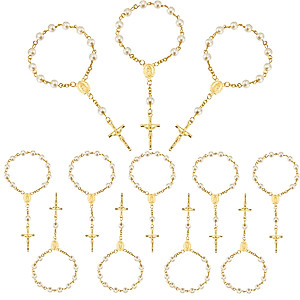 Hicarer 12 Pieces Mini Rosary Baptism Rosary Acrylic Rosary Beads Finger Baptism Rosaries Faux Pearls for Baptism Favors Christening Favors Communion Favors Weddings Party Favors (White)
