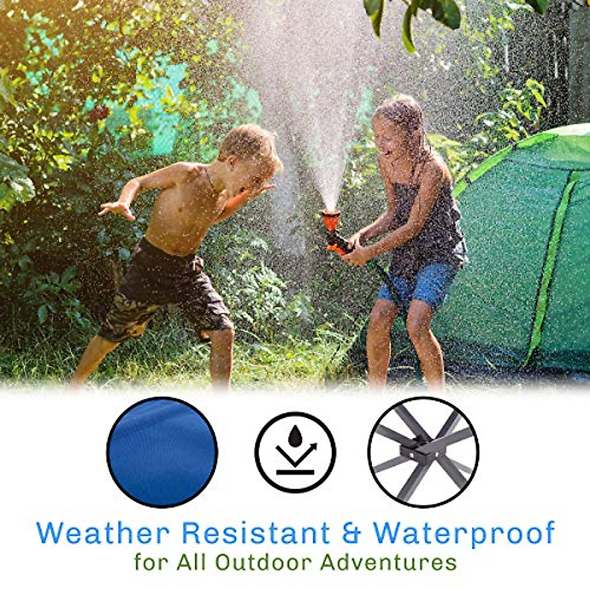 Wakeman Portable Folding Camping Table with 2 Cupholders and Carrying Bag - for Camping, Hiking, Picnics, Sporting Events, and The Beach (Blue)