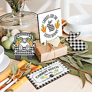 10 Pcs Easter Tiered Tray Decor- Carrot Bunny Wood Sign Decoration Rustic Farmhouse Easter Table Decor with 2 Pcs Small Stand for Home Kitchen Living Room, Dining Table, Easter Party Desk
