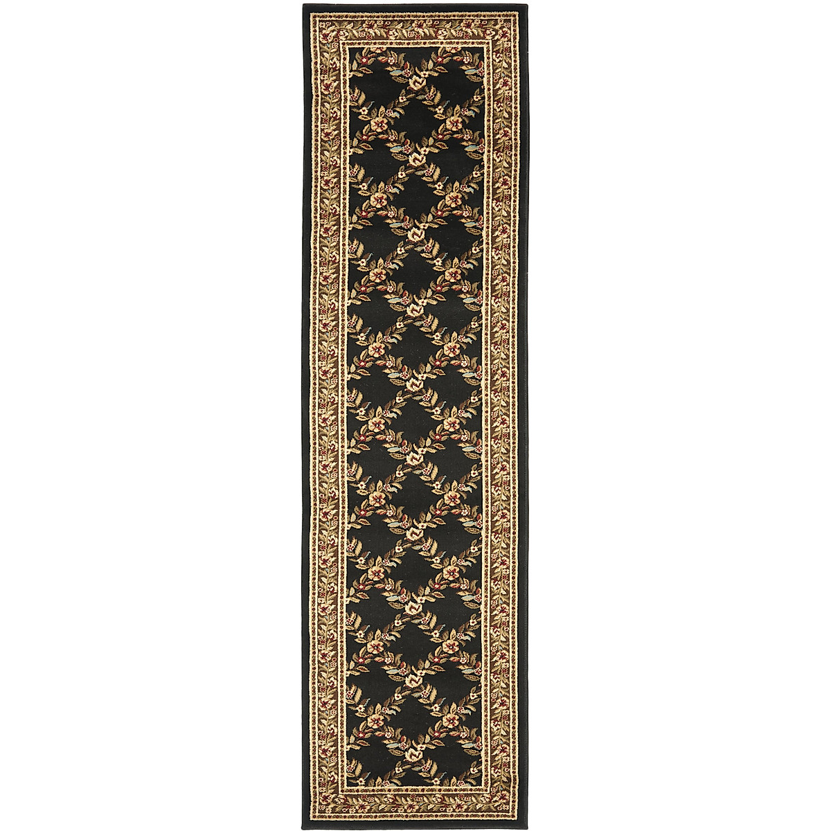SAFAVIEH Lyndhurst Collection Runner Rug - 2'3" x 8', Black & Brown, Traditional Floral Trellis Design, Non-Shedding & Easy Care, Ideal for High Traffic Areas in Living Room, Bedroom (LNH557-9025)