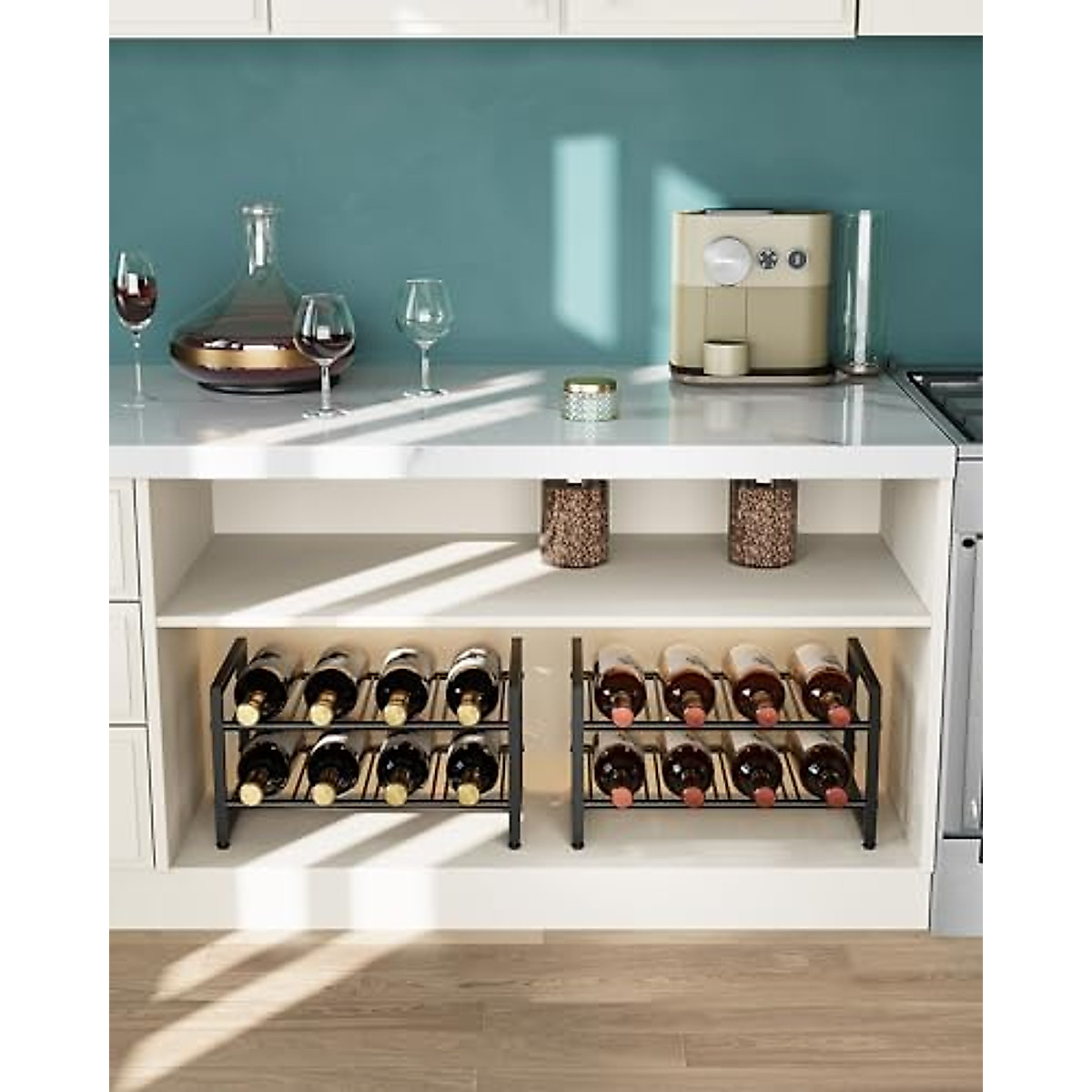 OROPY Wine Rack Countertop, 16 Bottle Wine Racks for Wine Bottles Storage Display, 4 Tier Metal Wine Holder Free Standing Floor Black