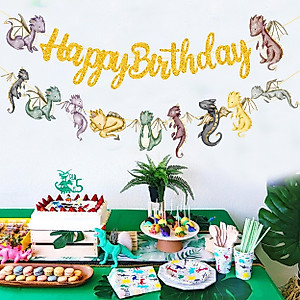 Dragon Birthday Party Banners 2Pcs Dragon Cutout Banners Fantasy Dragon Party Hanging Decorations Gold Dragon Party Banner for Dragon Knight Baby Shower Supplies