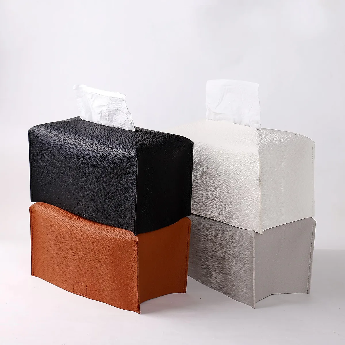 Tissue Box Cover, Leather Car Tissue Holder Rectangle, Black Toilet Tissue Box Holder Square for Bathroom (9.5 * 5 * 5 in, Gray)