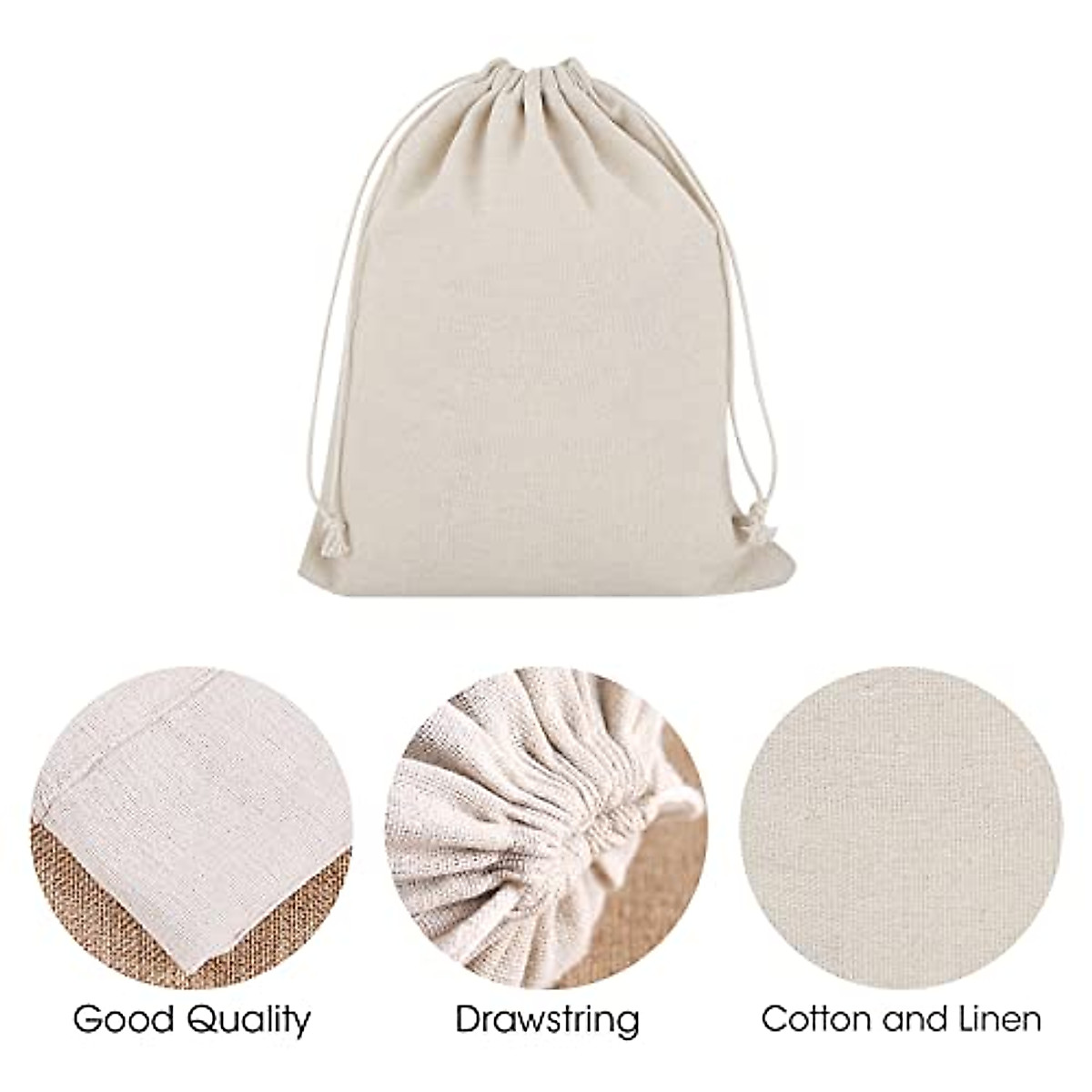 colmeguna 10 Pack 11x13 inch Reusable Produce Bags, Handmade Unbleached Cotton and Linen Fabric Bags with Drawstrings for Shopping & Storage Vegetable Bread Accessories (Large)