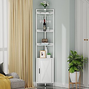 VOWNER 71'' Tall Corner Shelf, 6-Tier with Storage, Corner Bookshelf Stand, Storage Rack Plant Stand for Living Room, Study Room, Kitchen, Small Space, White
