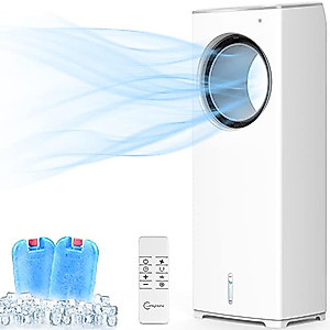 COMFYHOME Bladeless Evaporative Cooler, 3-IN-1 Windowless Portable Air Conditioner, 20ft Remote, 3 Wind Speeds Tower Fan & 8H Timer, 40°Oscillation, 32-INCH Evaporative Air Cooler for Home & Room